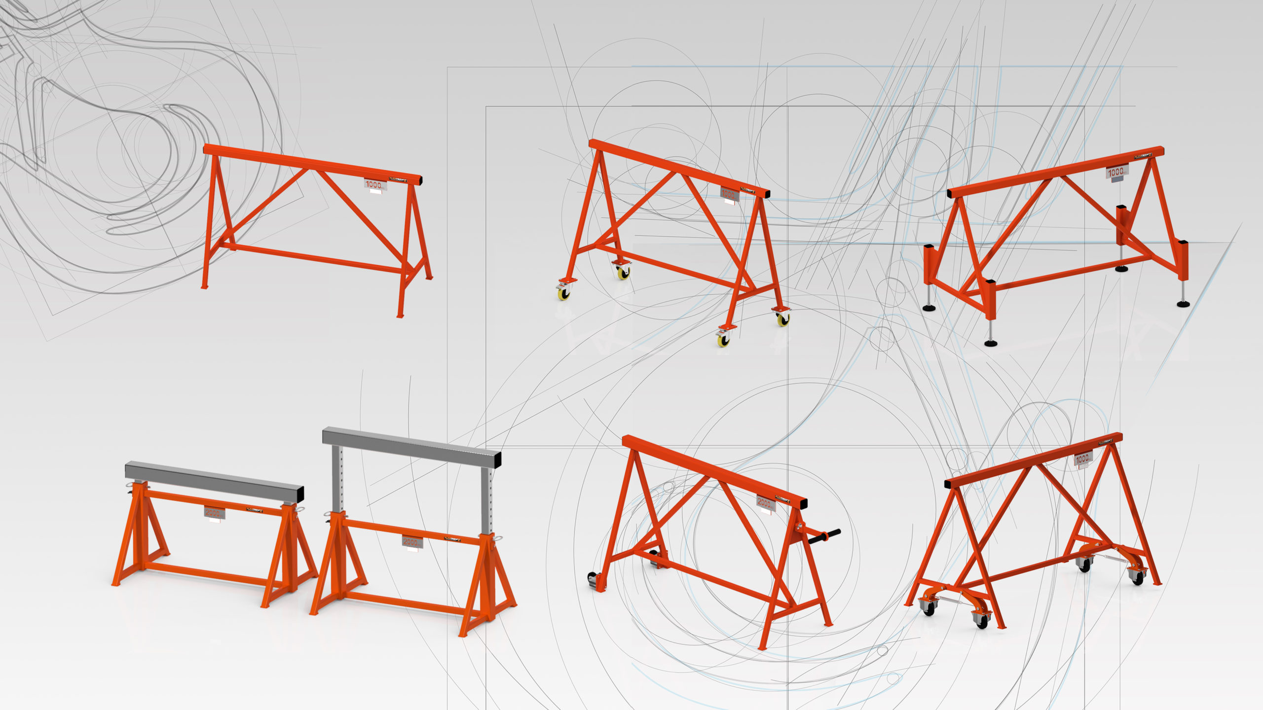 Cavalletti in ferro da appoggio, cavalletti con ruote certificati CE